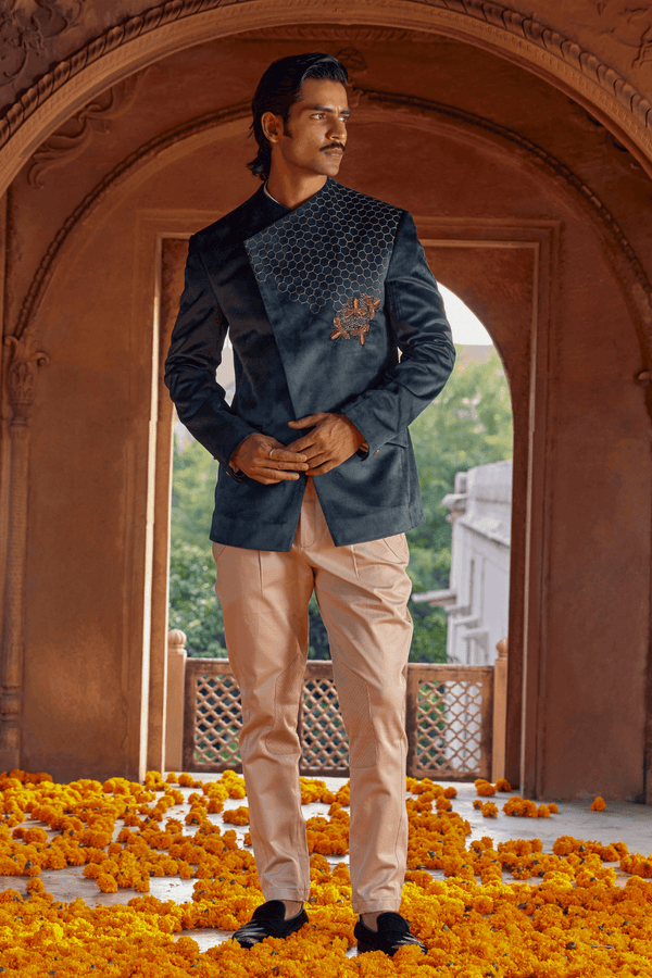 Suhaan Graceful Green Chanderi Bandhgala